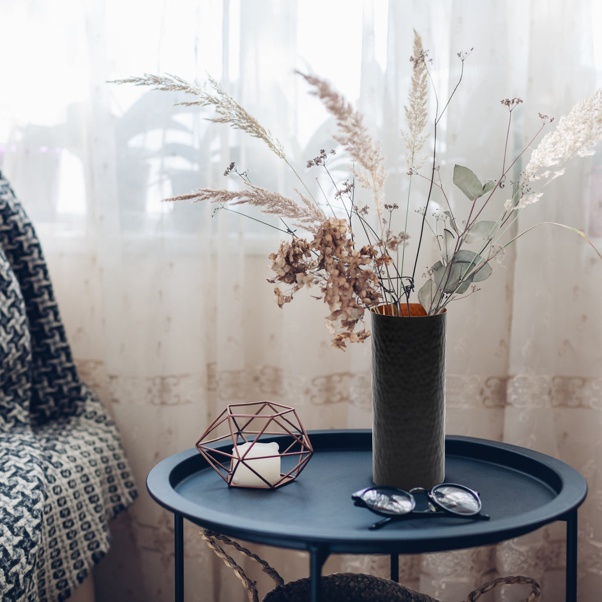 Marrakesh Black Vase for Flowers with Bronze Inner - Tempered Metal ...